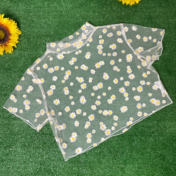 SHEIN | Tops | Transparent Daisies Crop Top | Poshmark